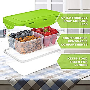 By Caleb Company 3 Pack Green Bento Boxes - 39 Ounce Divided Food Storage Containers With Lids - Leakproof, BPA Free Bento Lunch Box for Adults & Kids Lunches Is Safe For Dishwasher & Microwave