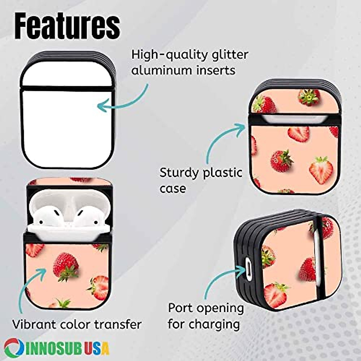 Sublimation Blank Case Compatible with AirPods/AirPods 2 - Black DIY Plastic Cover Made by INNOSUB USA