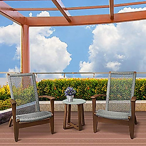 Teamson Home PT-OF0013 Eucalyptus Solid Wood Patio Arm Modern Rope Hand Weaving High Back Club Chair for Outdoor Garden Backyard, Gray