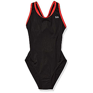TYR womens Hexa Maxfit Swimsuit, Black/Red, 38 US