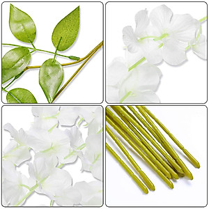 EZFLOWERY 12 Pack 3.6 Feet Artificial Wisteria Vine Hanging Rattan Garland Silk Flower for Wedding Party Home Garden Outdoor Ceremony Floral Décor (12, White)