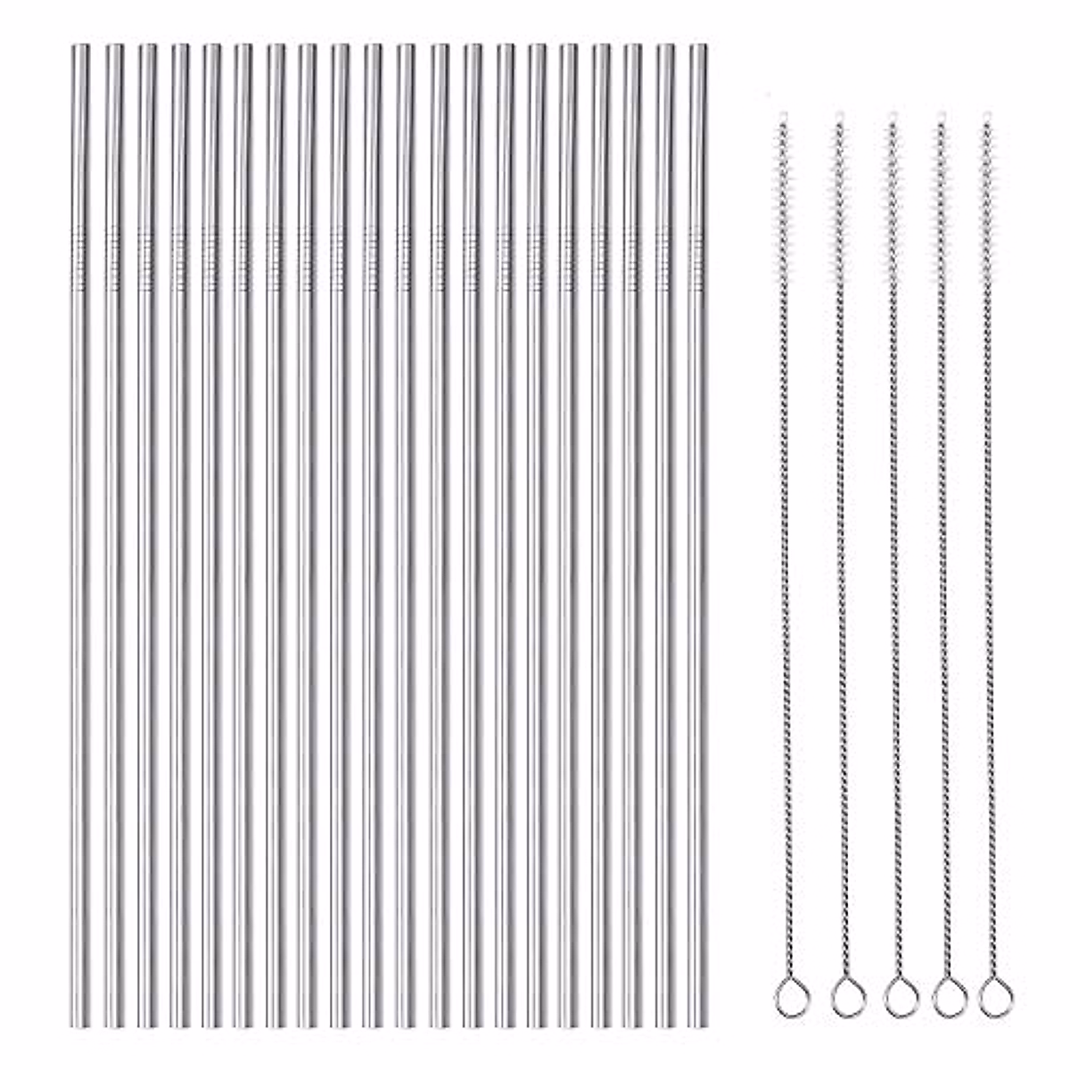 OKGD 25 Piece Set Stainless Steel Straws Ultra Long 10.5 Inch Drinking Metal Straws Reusable Drinking Straws for 20 30 OZ (20 Straight| 5 Brushes)