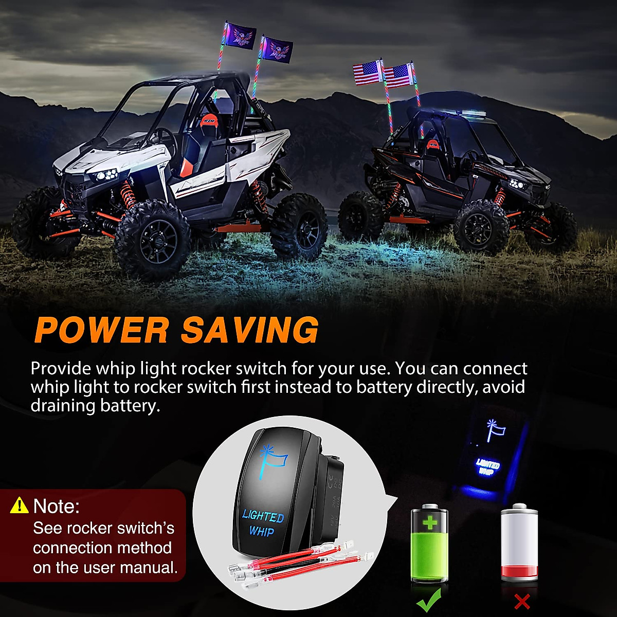 Nilight 2PCS 3FT RGB LED Whip Light, Remote App Control w/DIY Chasing Patterns Stop Turn Reverse Lighting Modes Safety Lighted Antenna for ATV UTV Polaris RZR Can-am Dune Buggy Jeep