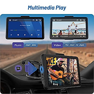 7 Inch Wireless Apple Carplay & Android Auto, AotuLink Portable Car Stereo, HD Touch Screen with Mirror Link, Multimedia Player, Bluetooth, AUX/FM, Dash or Windshield Mount Support Most Car Models