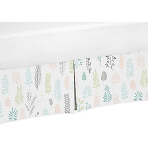 Sweet Jojo Designs Pink and Grey Tropical Leaf Girl Pleated Baby Nursery Crib Bed Skirt Dust Ruffle - Blush, Turquoise, Gray and Green Botanical Rainforest Jungle Sloth Collection