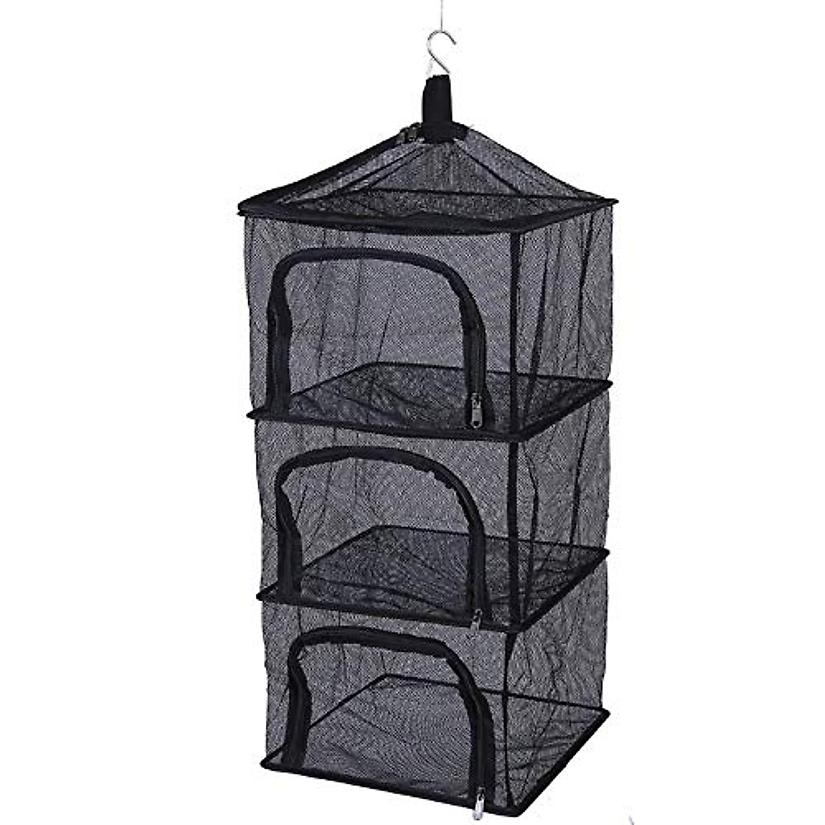 ASkinds Camping Drying Rack 3 Layers Hanging Dry Net Folding Mesh Hanger Outdoor Tableware Food Vegetables Dryer Rack with Zippers for Camping Hiking Fishing BBQ(Black)