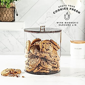 Gold Valley Lucite Cookie Jar | Magnetic Closure Cookie Jar Lids | Clear Cookie Jar With No Skid Bottom | Versatile Acrylic Cookie Jars With Airtight Lid | Decorative Cookie Jar for Kitchen Counter (White) (Black)