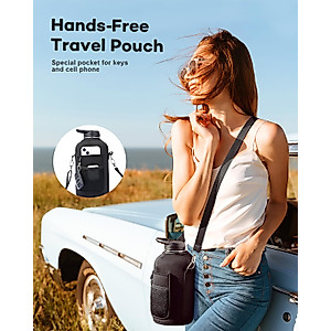 Topre Half Gallon Water Bottle with Straw and Lid, 64 oz Insulated Stainless Steel Jug with Handle,Reusable Metal Travel Flask Mug Cup With Carry Pouch and Brush,Keep Cold & Hot,Black