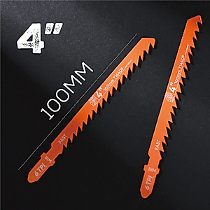 Augtouf 10 Pcs T-Shank Jigsaw Blades Set, Jig Saw Blades for Cutting Wood - 4 Inches, 6 TPI