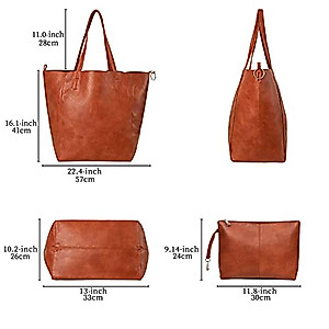 Large Tote Bag for Women, Leather Hobo Bags Shoulder Bag, Brown Purses for Women, Vegan Leather Designer Handbags Weekender Bag, Brown