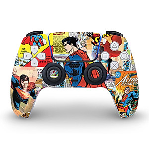Head Case Designs Officially Licensed Superman DC Comics Character Collage Logos And Comic Book Vinyl Faceplate Sticker Gaming Skin Decal Cover Compatible With PS5 Disc Console & DualSense