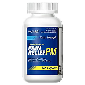 HealthA2Z Extra Strength Pain Relief PM, 365 Caplets, Compare to Tylenol PM Active Ingredient,Pain Reliever + Sleep Aid