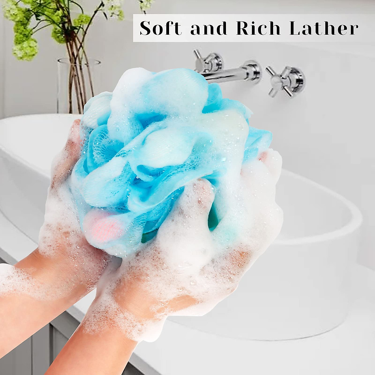 BCKENEY Bath Loofah Shower Sponge Body Back Scrubber Soft Mesh Shower Puffs Exfoliating Loofa for Women & Men Bath Accessories Cleaning Tool (3Pcs 40G S, Sponge Style)