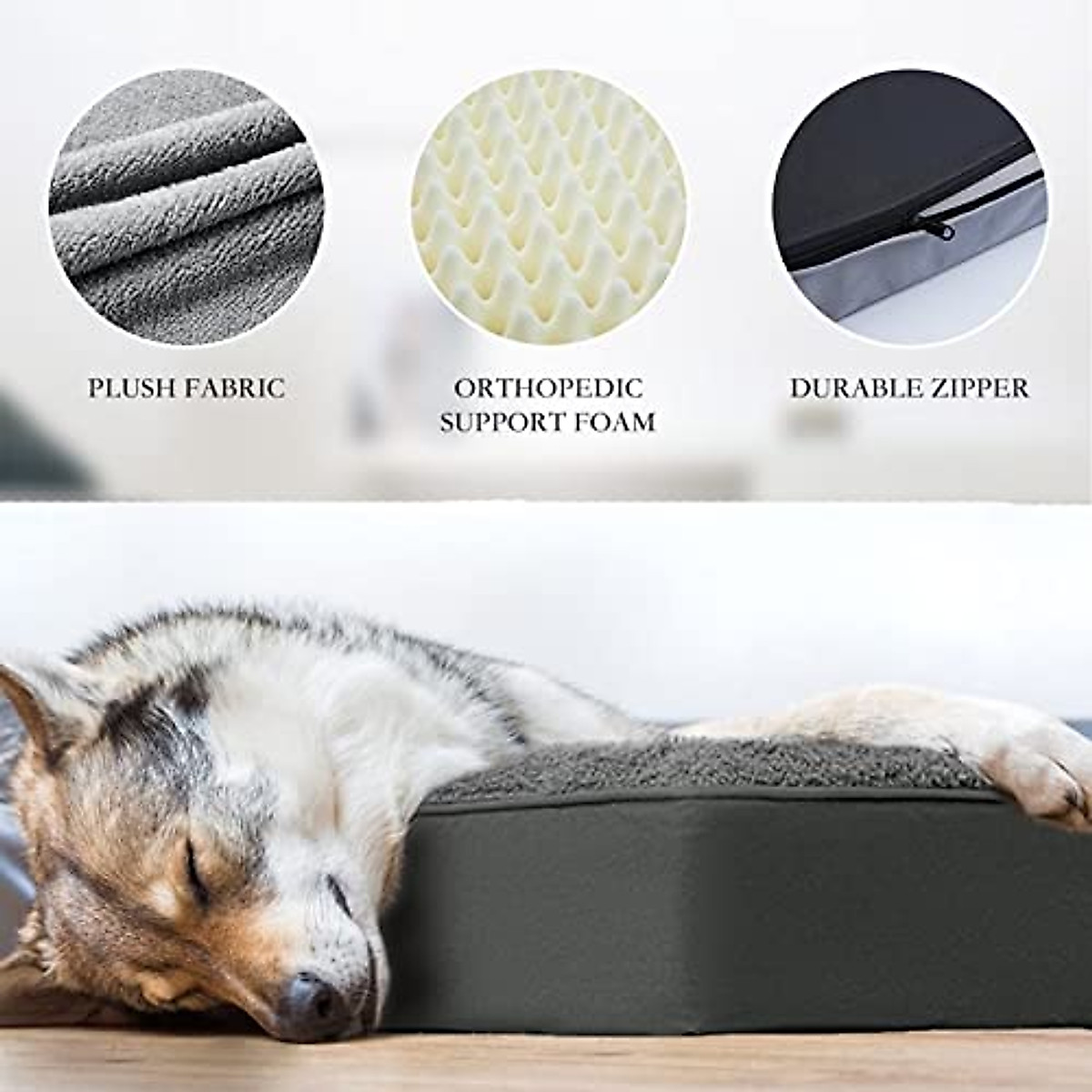 Baauye X-Large Dog Bed for Large/Mediem/Samll Dogs, Orthopedic Egg-Crate Foam Dog Bed Suit for Dog Crates with Removable Waterproof and Washable Cover (X-Large（41x30x4）, Dark Grey)