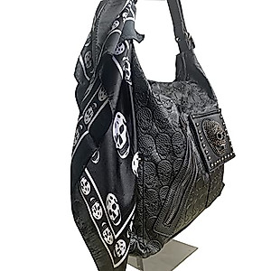 Downupdown Tote Bags for Women Skull Print Purse Leather Shoulder Bag Backpack Satchel Bag Punk Hobo Handbags Cool Ladies Totes-Black