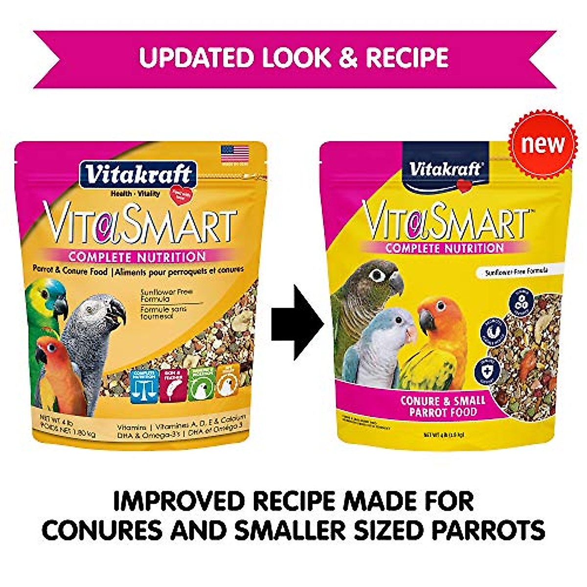 Vitakraft Vita Smart Gourmet Conure Food - Vitamin-Fortified - Daily Pet Bird Food for Conures and Small Parrots