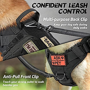 rabbitgoo Tactical Dog Harness for Large Dogs, Heavy Duty Dog Harness with Handle, No-Pull Service Dog Vest Large Breed, Adjustable Military Dog Vest Harness for Training Hunting Walking, Black, L