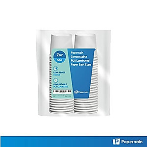 Papernain [2 oz, 50-Count, PLA White] Compostable Paper Disposable Bath Cups, Mouthwash Cups, Bathroom Cups