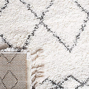 SAFAVIEH Moroccan Fringe Shag Collection 10' x 14' Ivory/Grey MFG343A Boho Tribal Non-Shedding Living Room Bedroom Dining Room Entryway Plush 2-inch Thick Area Rug