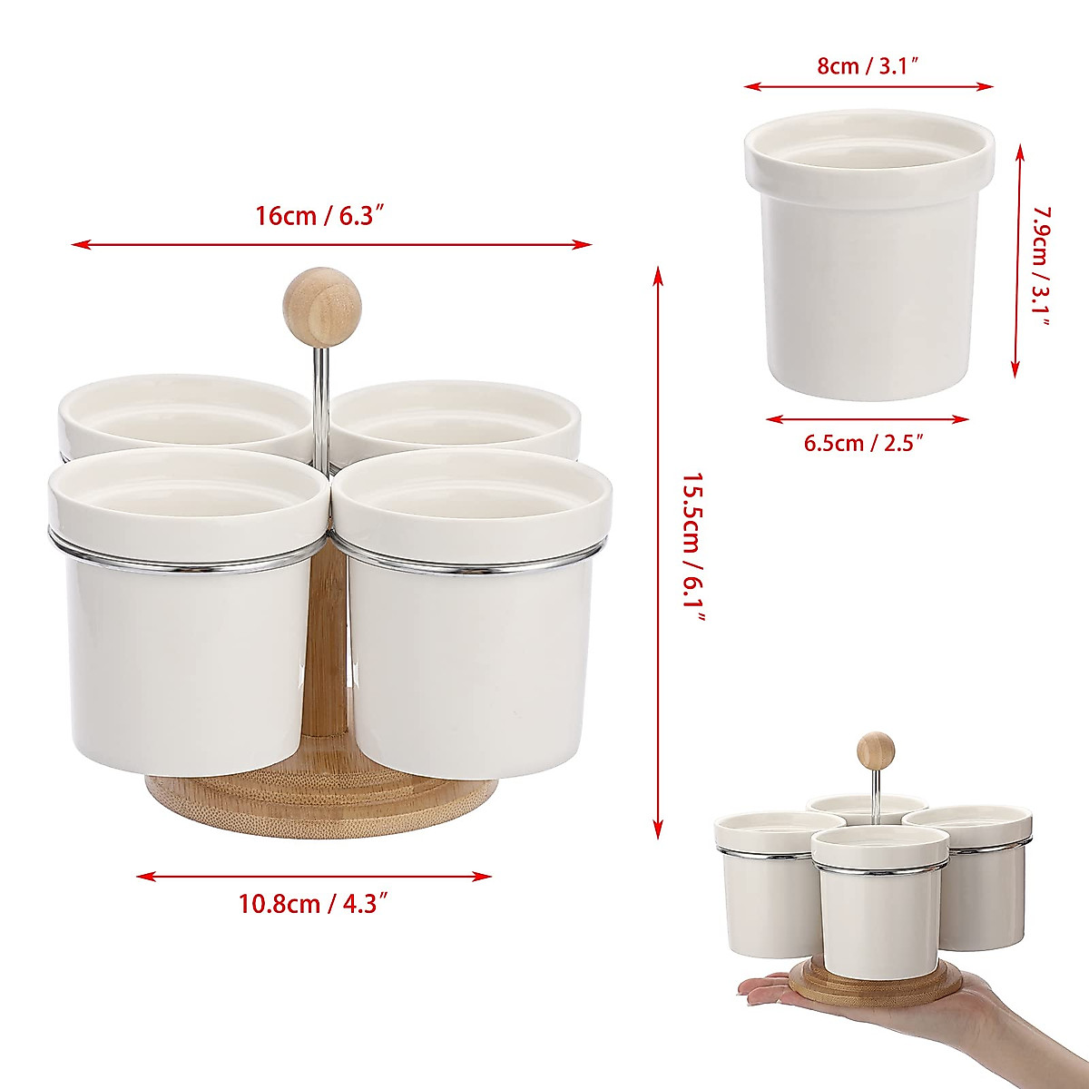 JUXYES Set of 4 Ceramic Rotating Silverware Holder For Party, White Cutlery Holder Holder With Rotating Base, Small Flatware Organizer Rotating Utensil Holder Organizer for Kitchen Dining Tables