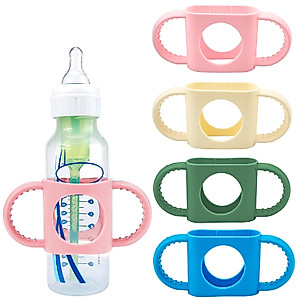 BeautyChen 4 Pack Baby Bottle Handles Compatible with Dr Brown Baby Bottles Soft Silicone Narrow Baby Bottles Handles Non-Slip Easy Grip Handles Dishwasher Safe (White, Pink, Blue, Green)