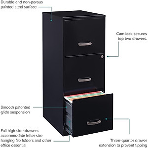 Office Designs Cooper 3 Drawer Letter File Cabinet in Black