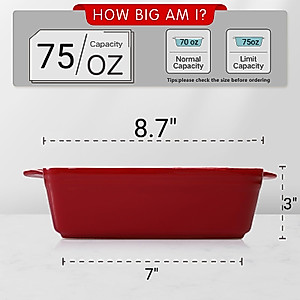 AVLA 2 Pack Porcelain Baking Dish, Square 8.7 Inch Brownie Dish Lasagna Pan Roasted Meat Bakeware Set for Kitchen, 75 OZ Casserole Dish with Double Handle, Vintage Red
