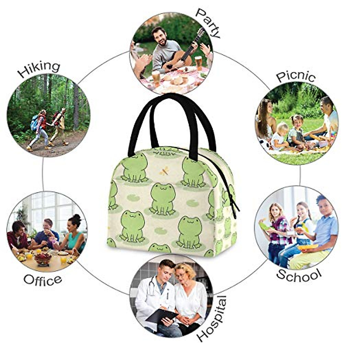 Lunch Bag Women Reusable Tote Bag Cooler Insulated - Cute Frog Lunch Box for Office Picnic Adults