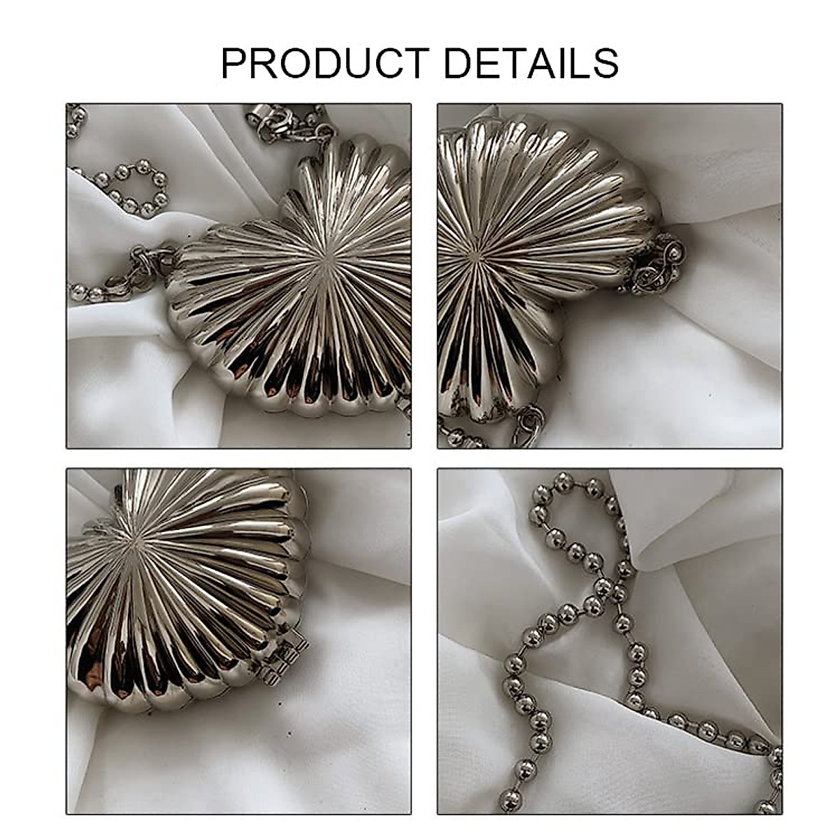 Zenosy Silver Clutch Purses for Women Glitter Evening Bags Ladies Mini Handbags with Detachable Pearl Chain for Wedding Party