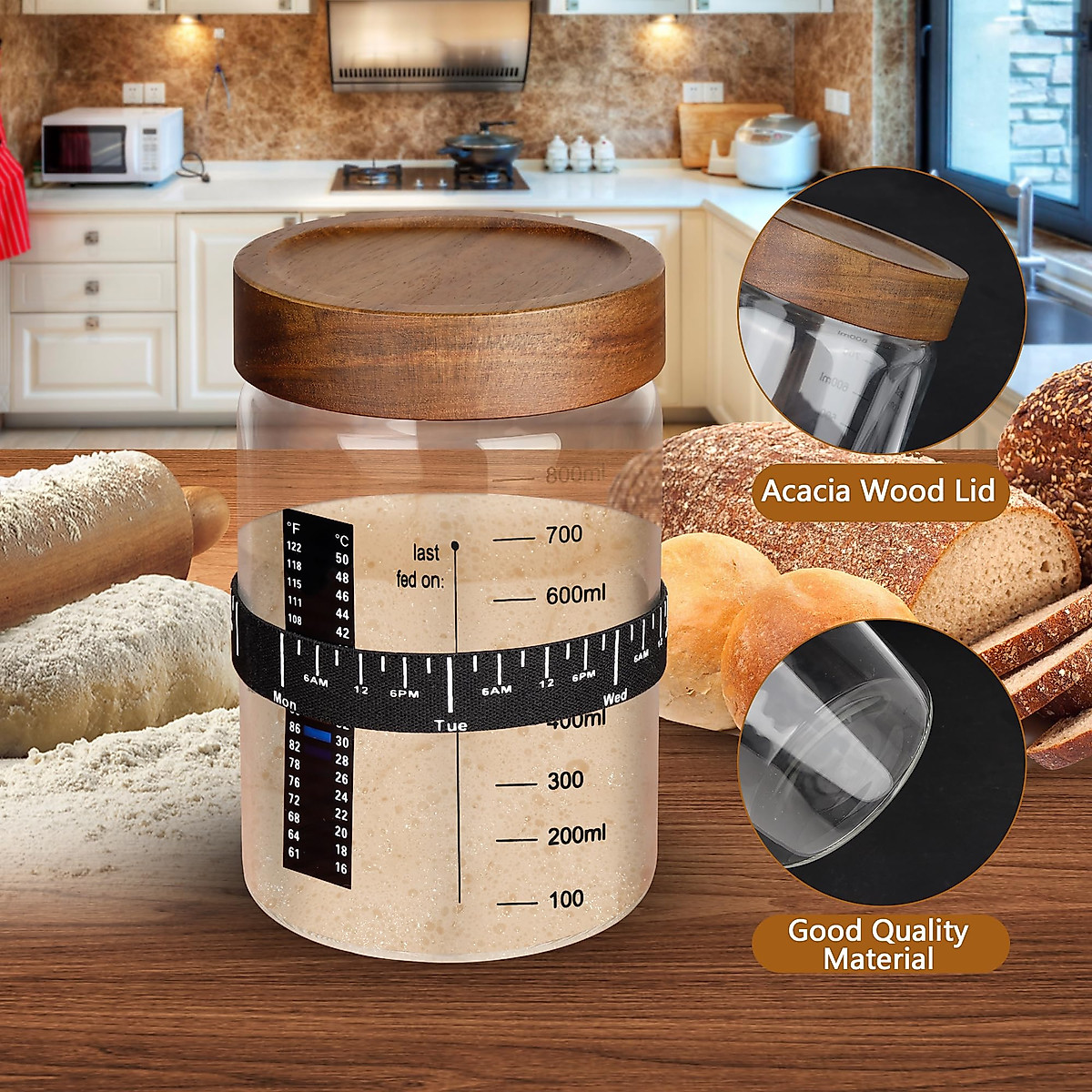 Quald Sourdough Starter Jar Kit, 35 Oz Sourdough Starter Jar With Thermometer (2)