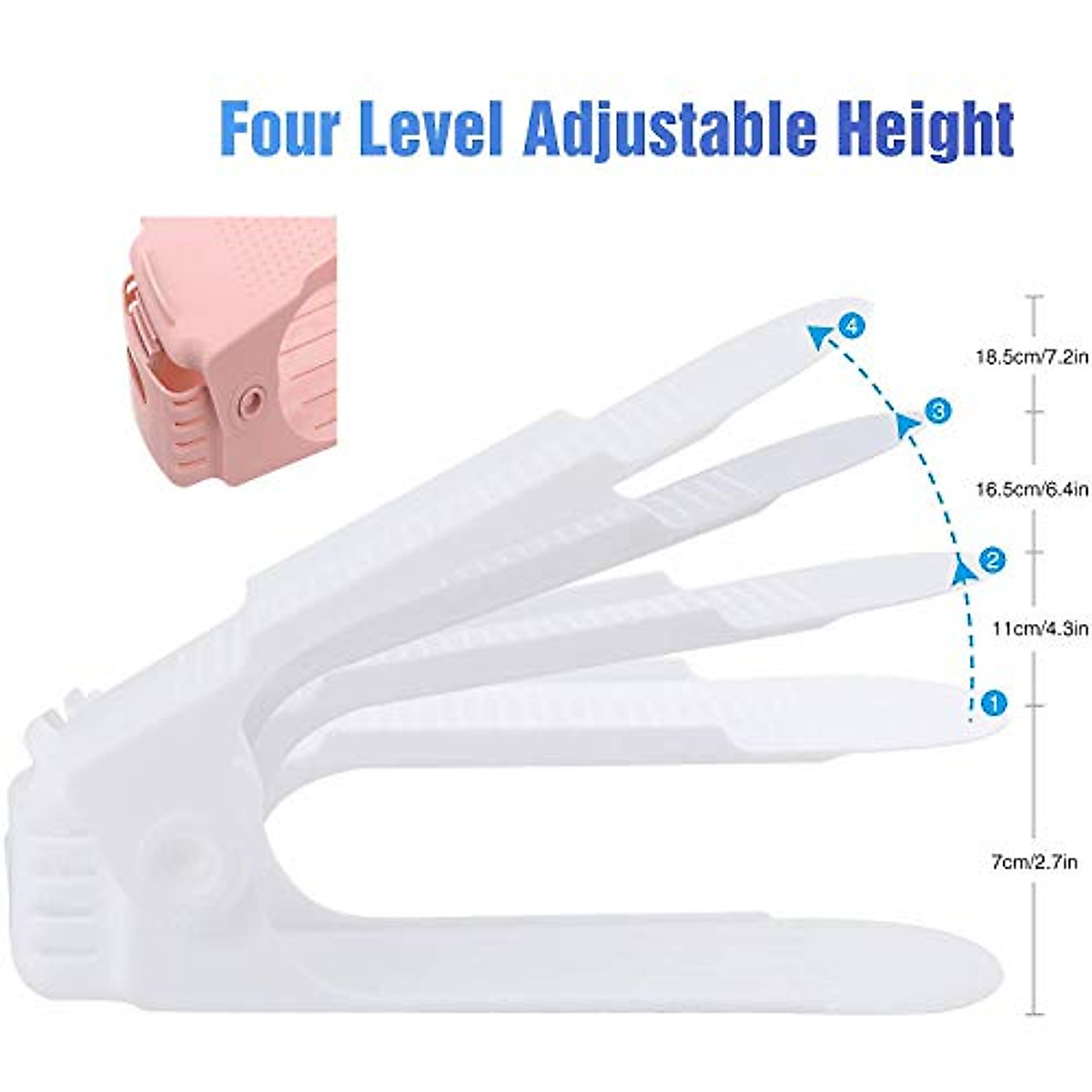 RISETEX Shoe Slots Organizer 20 Pack- Shoe Stacker - Increase Space by 200%,4 Levels Adjustable Double Layer Stackable Shoe Rack,Storage Shoe Organizer Holder for Closet Organization