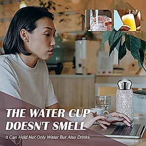 Rhinestone Water Bottle, Bling Diamond Water Bottle, Gifts for Women Stainless Steel Thermal Bottle Refillable Insulated Cup Silver Glitter Water Bottles for Women Bottles for Coffee, 260 ml (White)