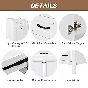 Merax, White 36 Inch Bathroom Vanity with Sink Set Combo, Storage Cabinet with Doors and Drawers, Ceramic Basin Top