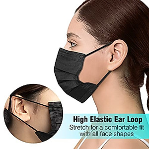 50PCS Disposable Face Mask 3 Ply for Unisex Adults Mens Women Non-Woven Masks for Home Office Indoor Outdoor (Black)