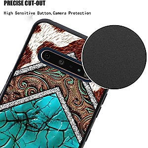 pambea limber Compatible with LG V60 ThinQ 5G Case, Western Cowhide Turquoise and Brown Animal Print Graphic Design for LG Case Men Women,Soft Silicone Trendy Case for LG