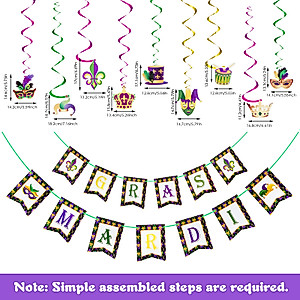 43 Pieces Mardi Gras Hanging Decorations Kit Included New Orleans Pennant Banner 18 Pieces Mardi Gras Hanging Swirls and 24 Pieces Mardi Gras Latex Balloons for Mardi Gras Party Decorations Supplies