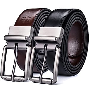 Beltox Men's Genuine Leather Reversible Belt 1.25” Rotate Brushed Roller Buckle Gift Box(Black Coffee with Brushed Roller Buckle,34-36)