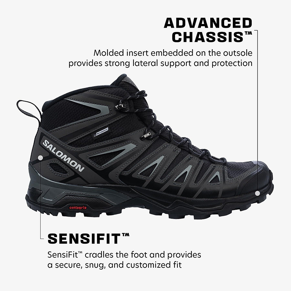 Salomon Men's X ULTRA PIONEER MID CLIMASALOMON™ WATERPROOF Hiking Boots for Men, Black / Magnet / Monument, 13
