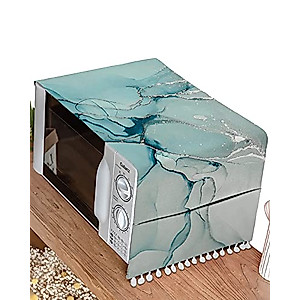 Comforance Marble Turquoise Microwave Cloth Cover 12x35inch, Anti-Slip Dust Oil Proof Cloth, Decorative Kitchen Appliance for Refrigerator Washing Machine Protector, Marble Textured Modern