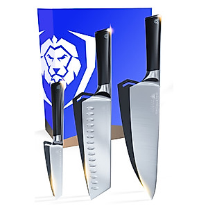 Dalstrong 3 Piece Knife Set - Vanquish Series - Forged High Carbon German Steel - Black POM Handle - Chef Knife, Santoku and Paring - Razor Sharp Kitchen Set - NSF Certified