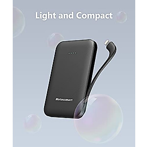 Metecsmart 4500mAh Small Portable Phone Charger, Mini Power Bank Fast Charging, Three Output Type C Input External Battery Pack, Built in a Cable Compatible with iPhone and iPad