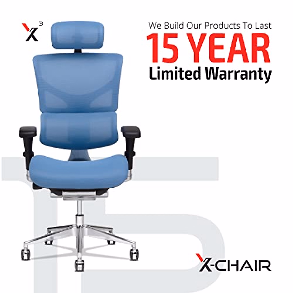 X-Chair X3 Management Office Chair, Glacier A.T.R. Fabric with Headrest - High End Comfort Chair/Dynamic Variable Lumbar Support/Floating Recline/Highly Adjustable/Durable/Executive Office Desk Seat