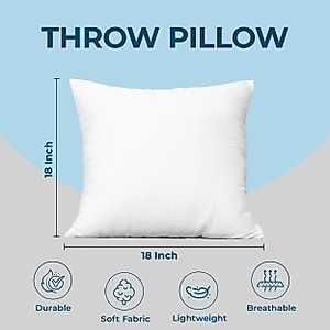 Utopia Bedding Throw Pillow Inserts (Set of 4, White), 18 x 18 Inches Pillow Inserts for Sofa, Bed and Couch Decorative Stuffer Pillows