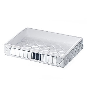 Creative Scents White Bathroom Accessories Set - Decorative 4 Piece Bathroom Set - Mirrored Bathroom Accessory Set Includes: Soap Dispenser, Toothbrush Holder, Tumbler & Soap Dish (Quilted Mirror)