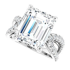 JEWELERYIUM 5 CT Emerald Cut Colorless Moissanite Engagement Ring, Wedding/Bridal Ring Set, Solitaire Halo Style, Solid Sterling Silver Vintage Antique Anniversary Promise Ring Gift for Her (6.5),White,Emerald