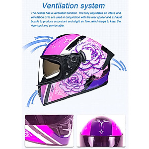 TRIPERSON Full Face Motorcycle Helmet DOT Approved Motorbike Moped Street Bike Racing Crash Helmet, Men and Women (Rose Color Mirror, Small)