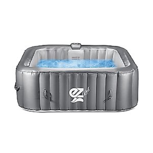 SereneLife Outdoor Portable Hot Tub - 73'' x 73'' x 25'' 6-Person Square Inflatable Heated Pool Spa with 130 Bubble Jets, Filter Pump, Cover, LED Lights, and Remote Control