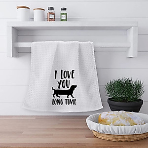 OHSUL I Love You Long Time Dachshund Valentine's Day Kitchen Towels Dish Towels Dish Cloth,Cute Wiener Dog Hand Towels Tea Towel for Bathroom Kitchen Decor,Dog Lovers Couples Gifts