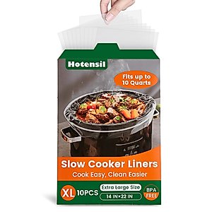 Slow Cooker Liners, Hotensil 14"x 22" 10 Count Cooking Bags Large Size Disposable Pot Liners, Fit 6QT to 10QT for Slow Cooker Cooking Trays, Multi-Purpose Durable Liners Plastic Bags, BPA Free