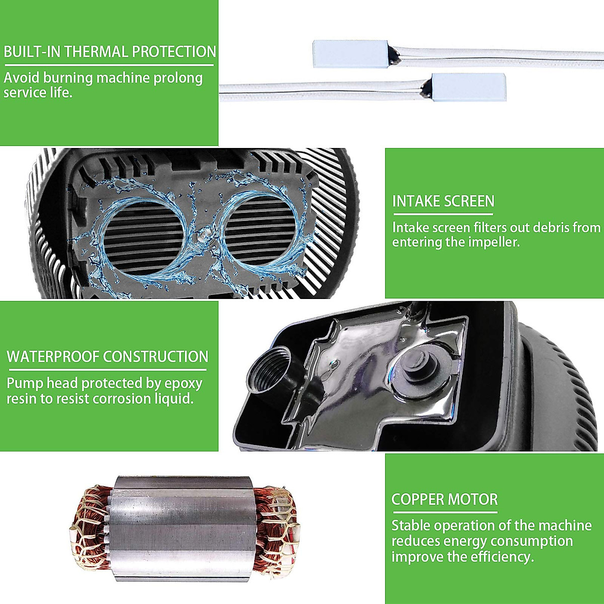 SurmountWay Pool Cover Pump Above Ground，850 GPH, 3 Adapters Swimming Pool Cover Pump with 16 Foot Heavy-Duty Kink Proof Hose (Black)